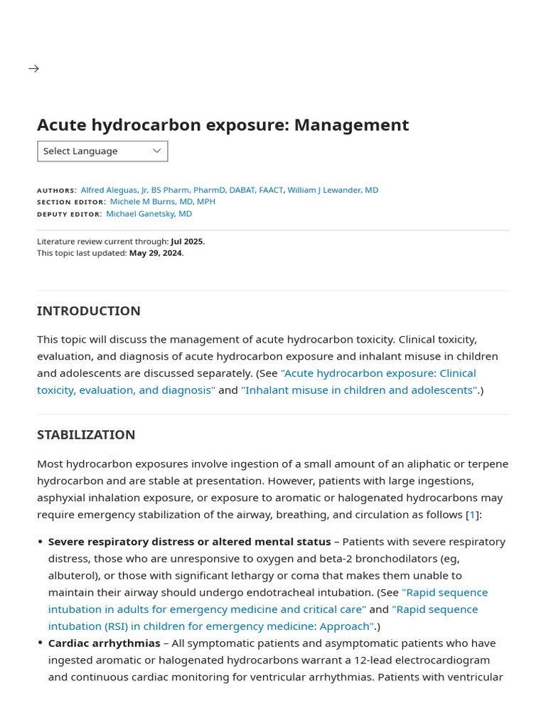 Acute Hydrocarbon Exposure Management | PDF | Medical Specialties ...