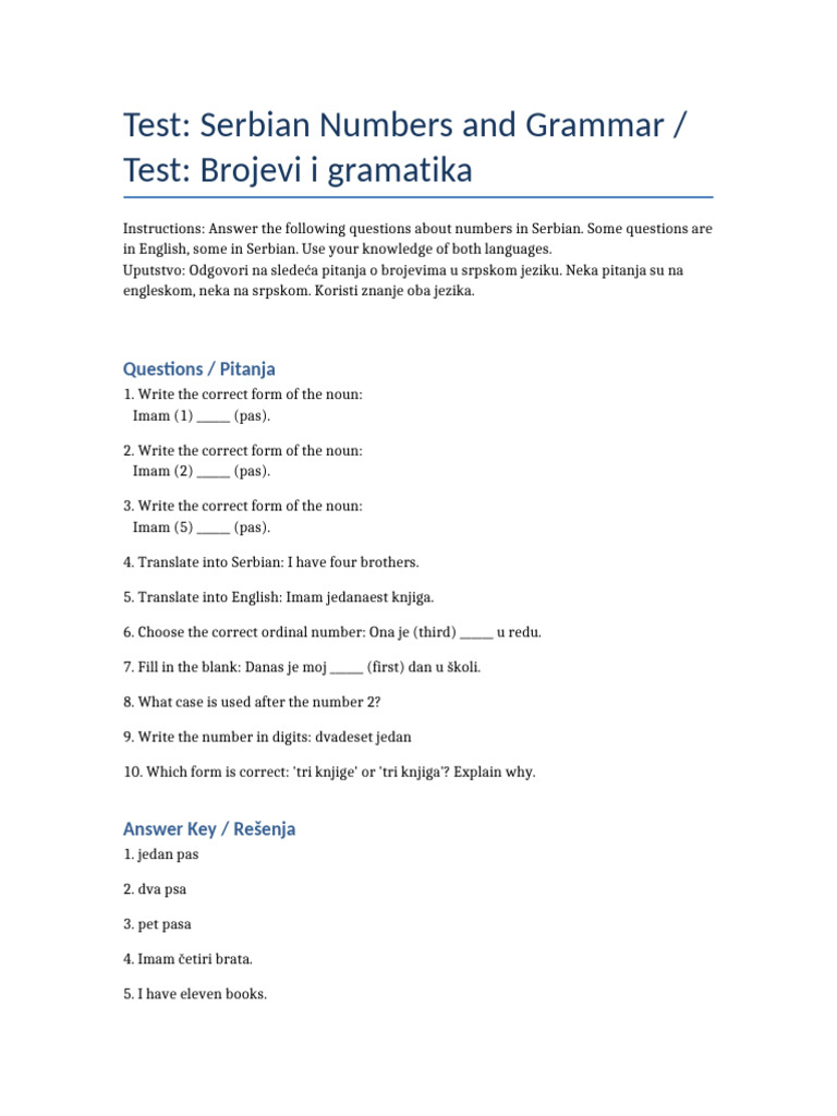 Test Serbian Numbers | PDF