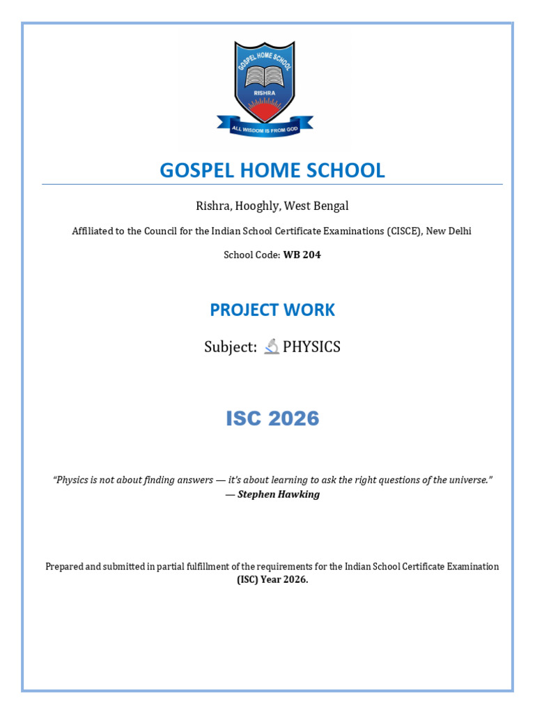 ISC 2026 Physics Project Work | PDF