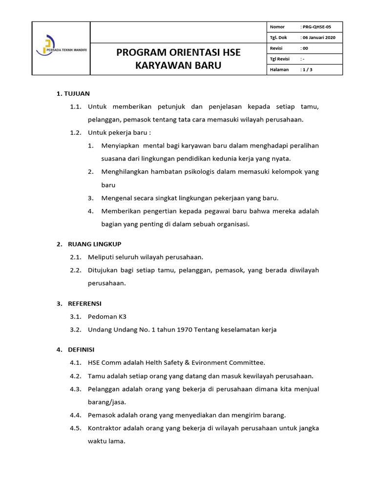 Program Orientasi HSE Karyawan Baru | PDF