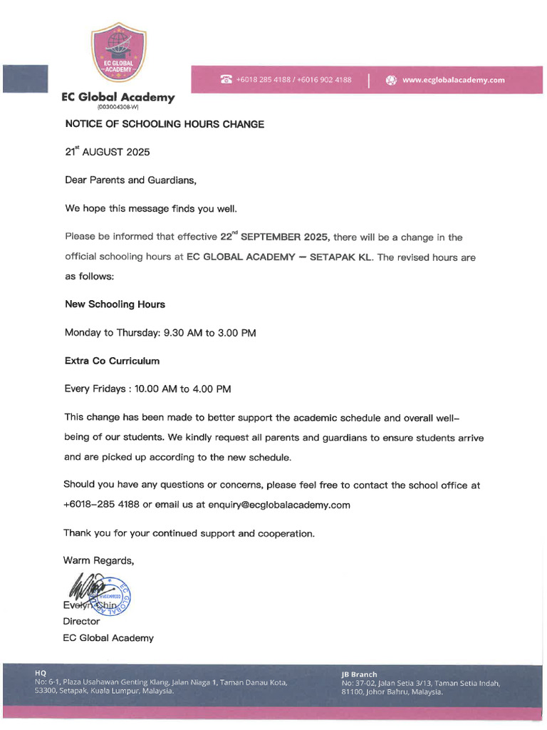 Notice of School Timing Changed | PDF