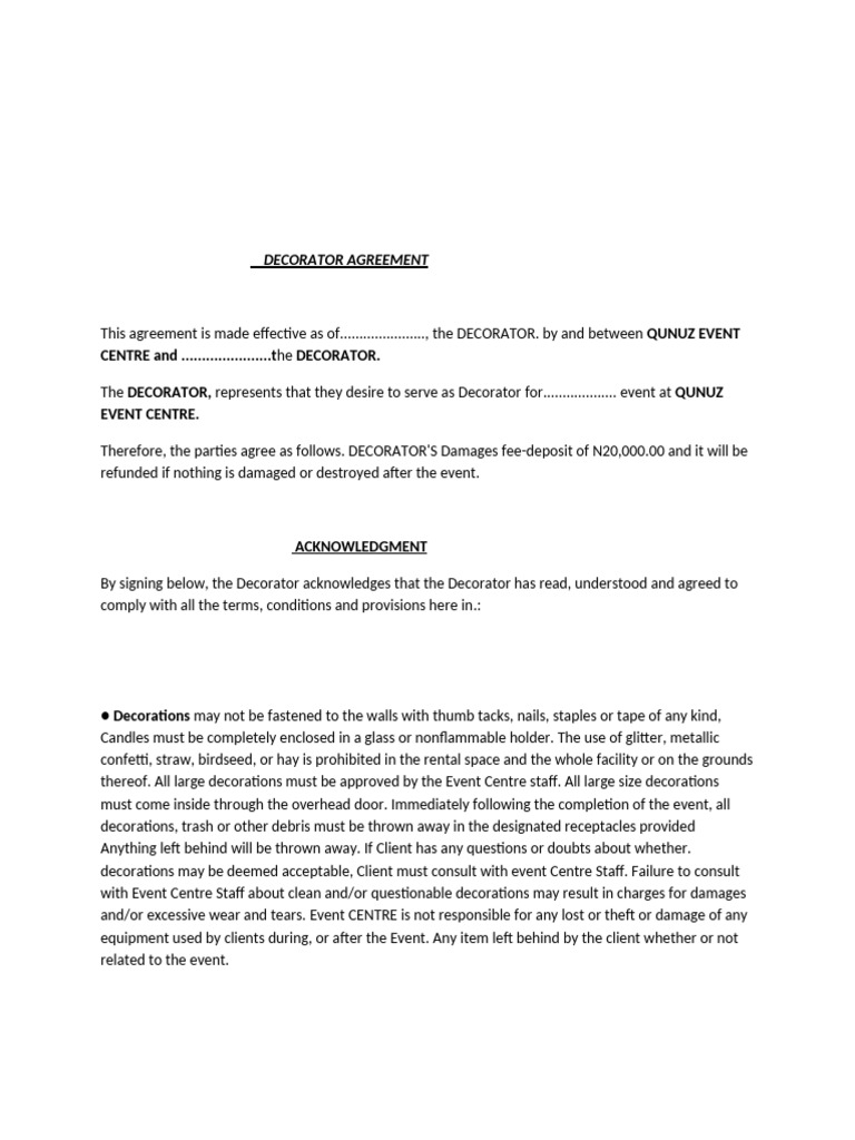 Decorator's Agreement | PDF