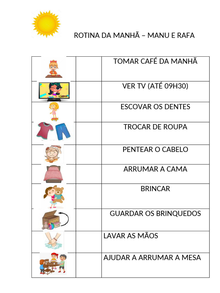 Rotina Matinal de Manu e Rafa | PDF