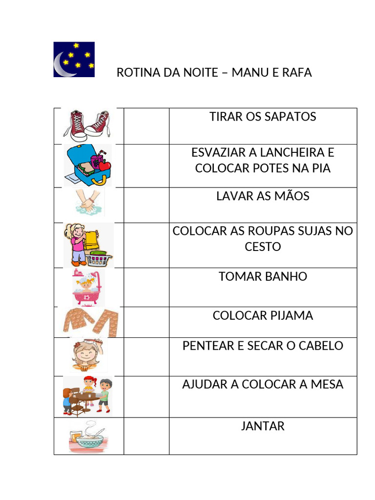 Rotina Noturna de Crianças: Manu e Rafa | PDF