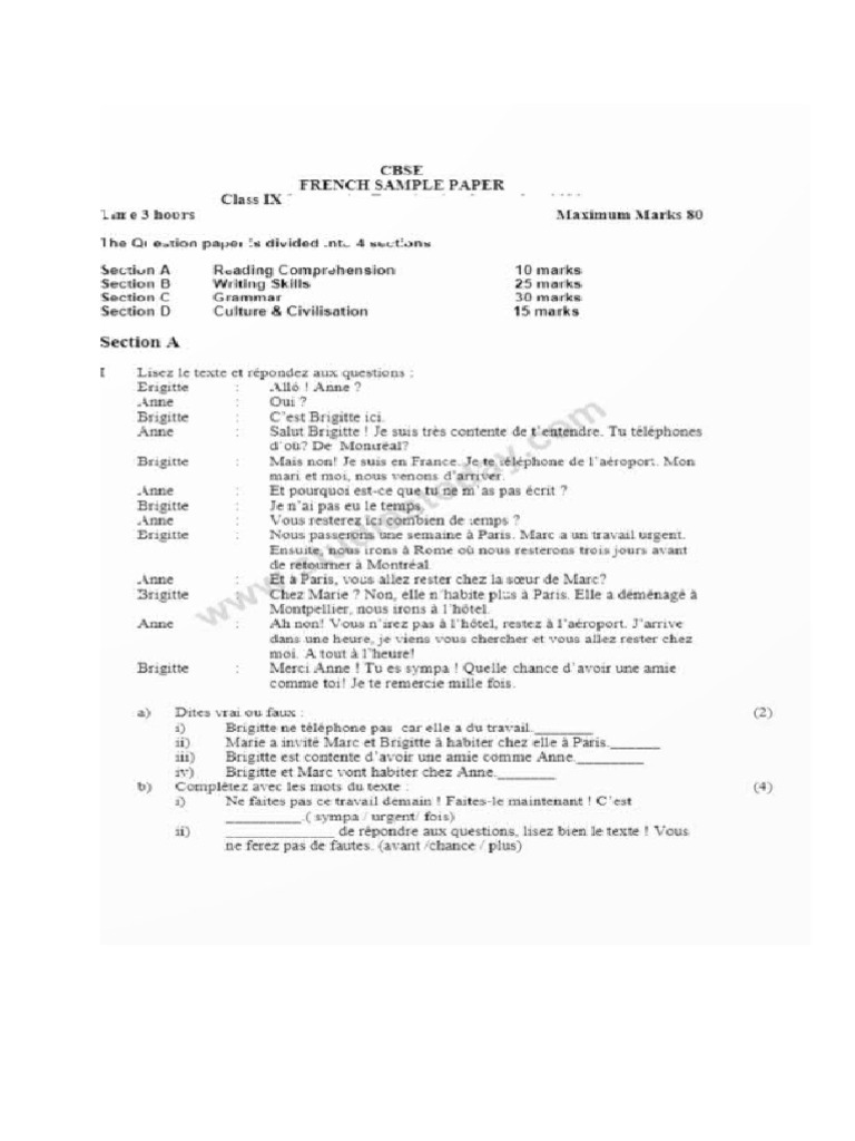 French Sample Paper 2 | PDF