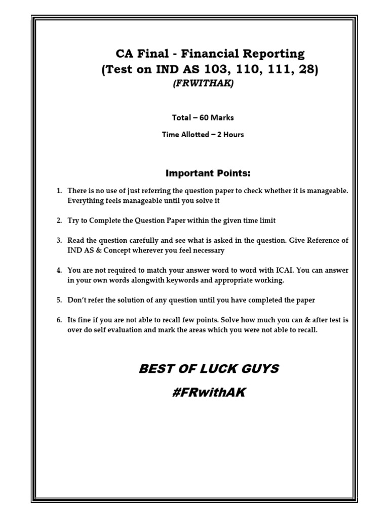 Test 7 - InD As 103, 110, 111, 28 - Suggested Answers | PDF | Equity ...