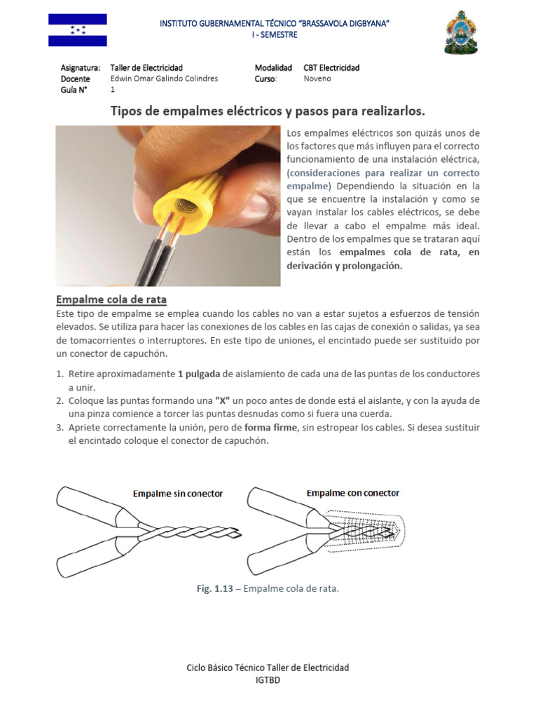 Tipos de Empalmes Eléctricos y Prolongación | PDF | Cable | Aislador ...