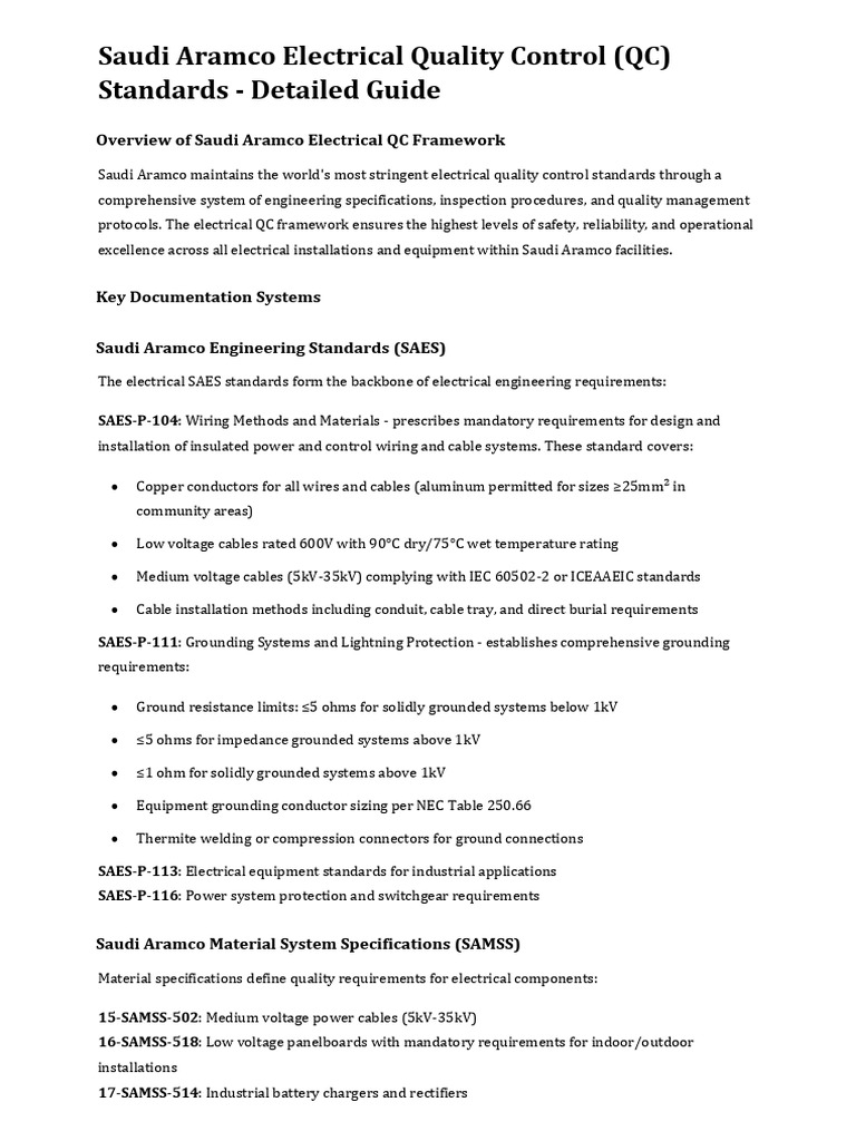 Saudi Aramco Electrical QC Standards Guide | PDF | Electrical Wiring ...