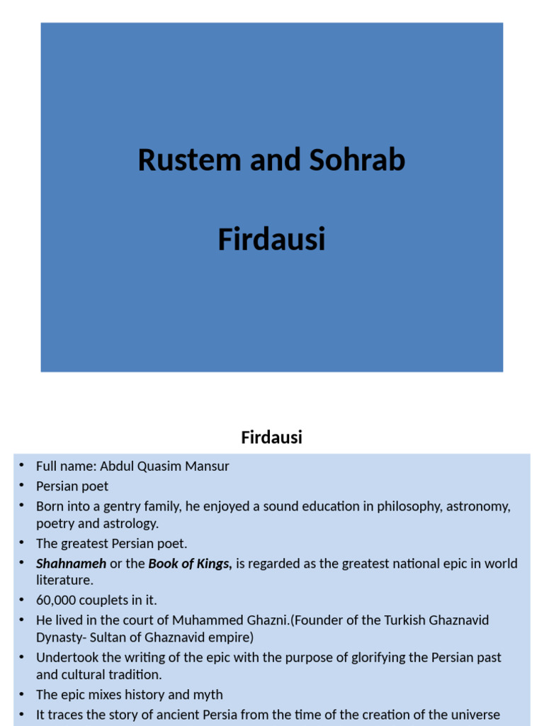 Rustem and Sohrab: A Tragic Duel | PDF