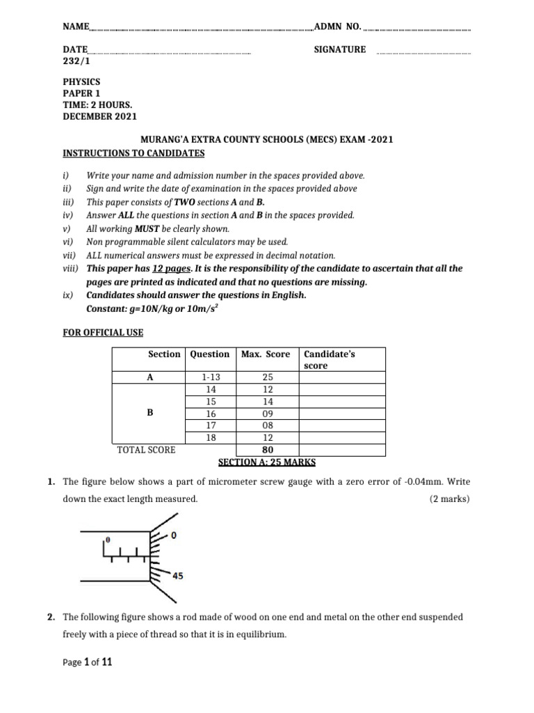 Physics Paper 1 Questions | PDF | Gases | Temperature