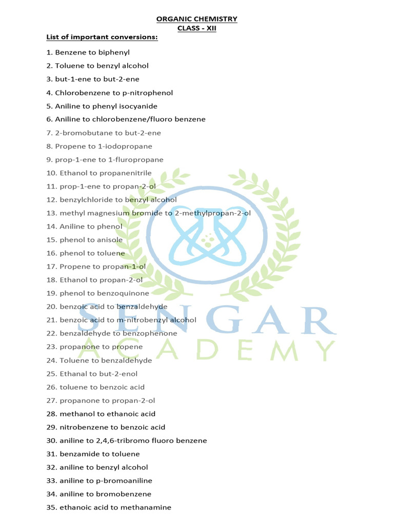 Organic Chemistry - Conversions (Xii) | PDF