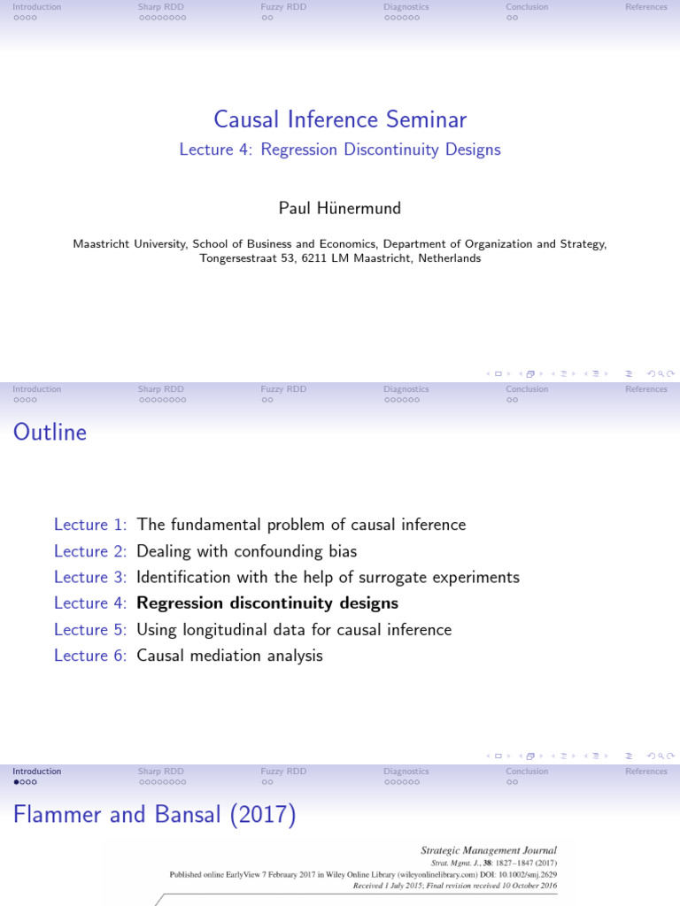 Hunermund - Causal Inference Seminar - Lecture 4 - Regression Discontinuity Design | PDF ...