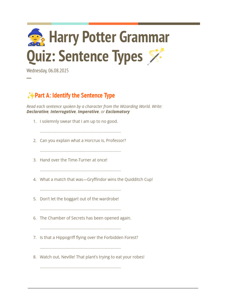 ? Harry Potter Grammar Quiz_ Sentence Types ?-2 | PDF | Harry Potter