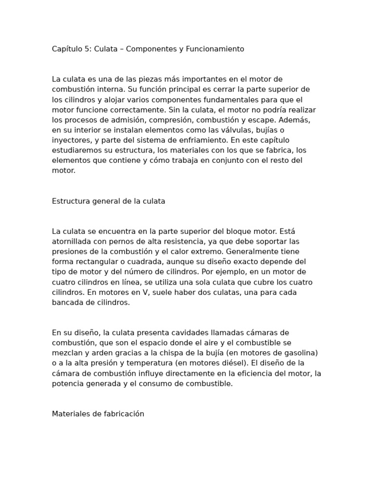 Culata Componentes y Funcionamiento | PDF | Motor diesel | Motor de ...