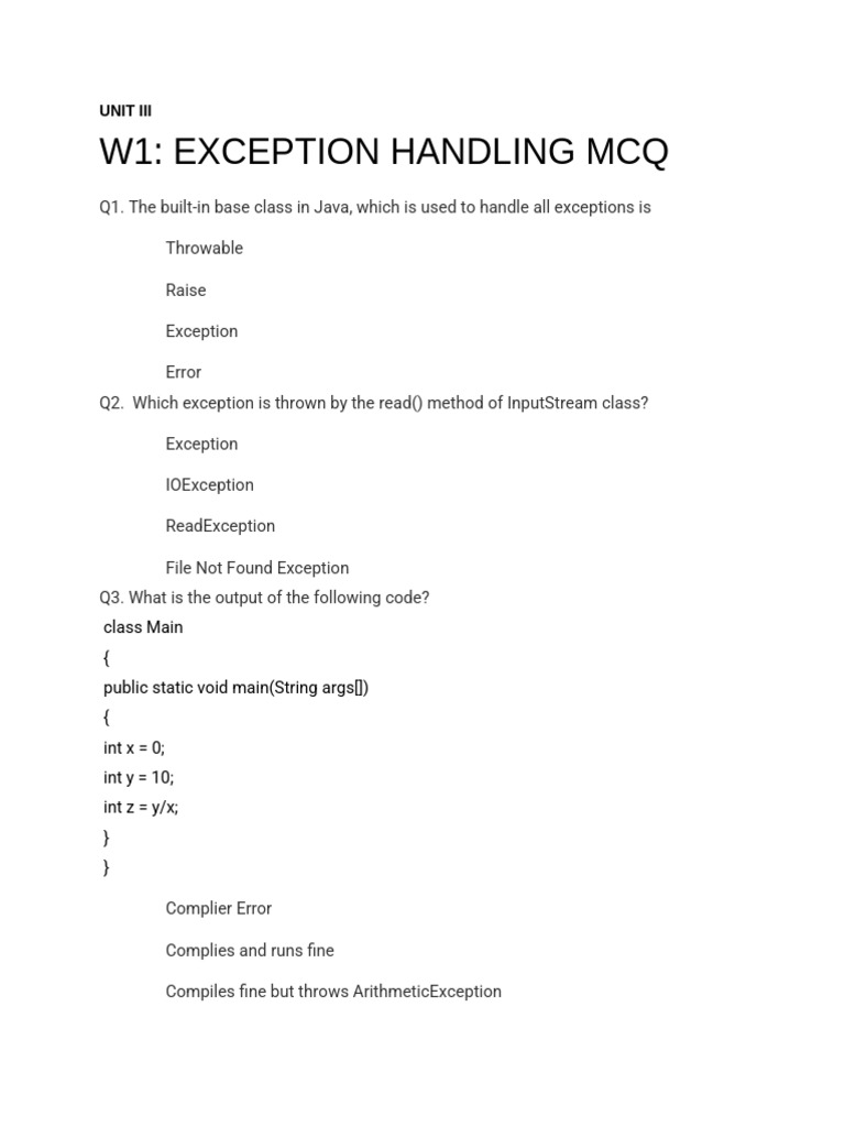Exception Handling in Java MCQs | PDF | String (Computer Science ...