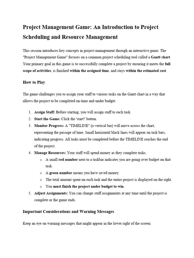 Project Management Game: Gantt Chart Basics | PDF | Project Management ...