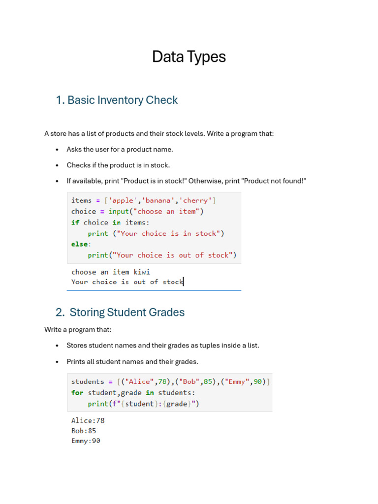Session 7- Data Types | PDF