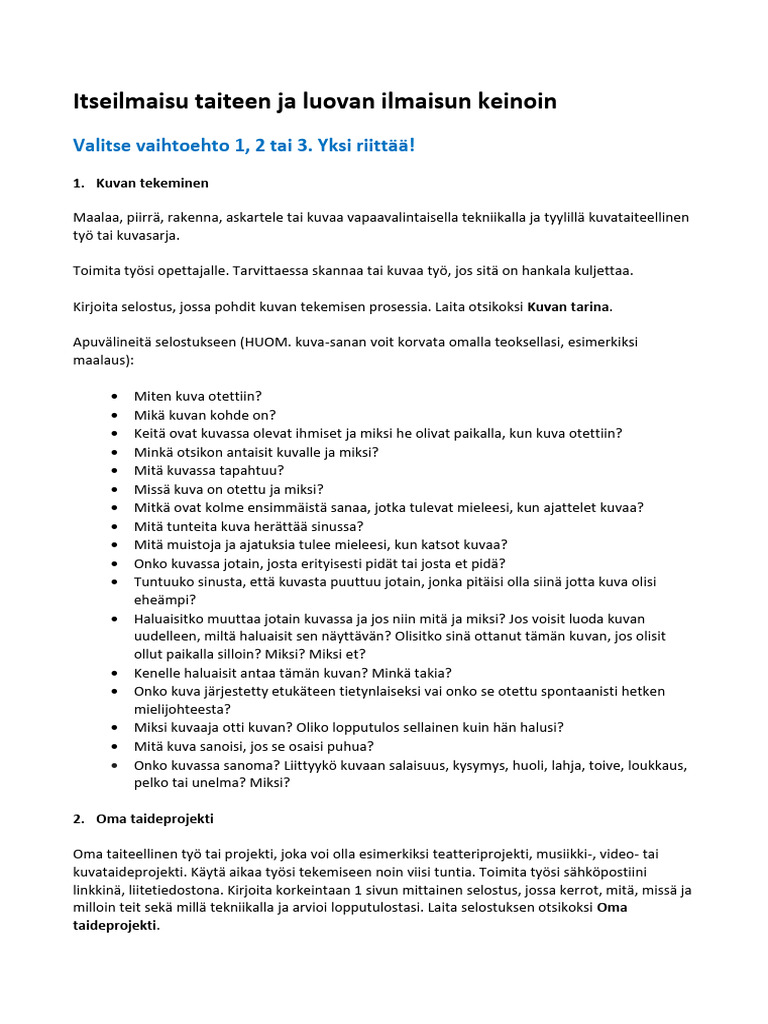 Itseilmaisu Taiteen Ja Luovan Ilmaisun Keinoin 2 | PDF