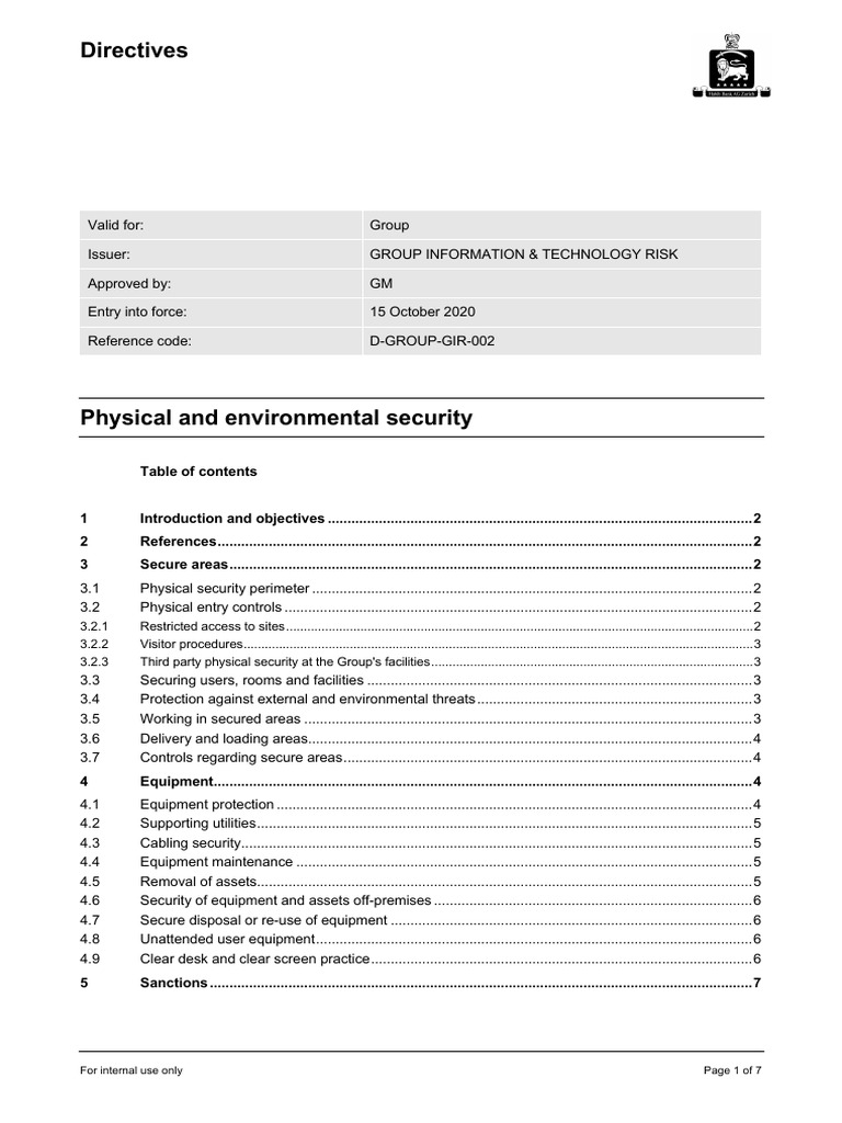 D-GROUP-GIR-002 - Physical and Environmental Security | PDF | Physical ...
