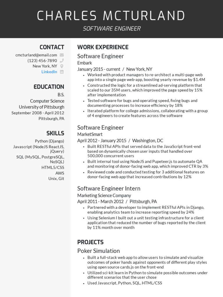 Charles McTurland: Software Engineer Resume | PDF | Web Application ...