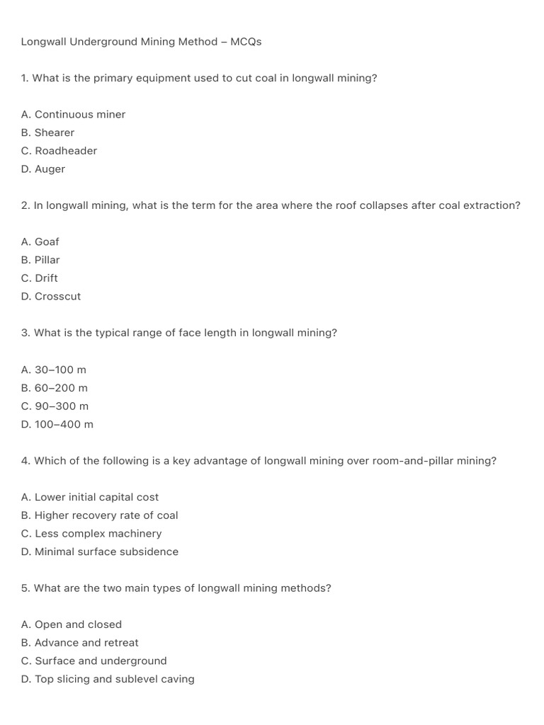 Longwall Mining Equipment Overview | PDF