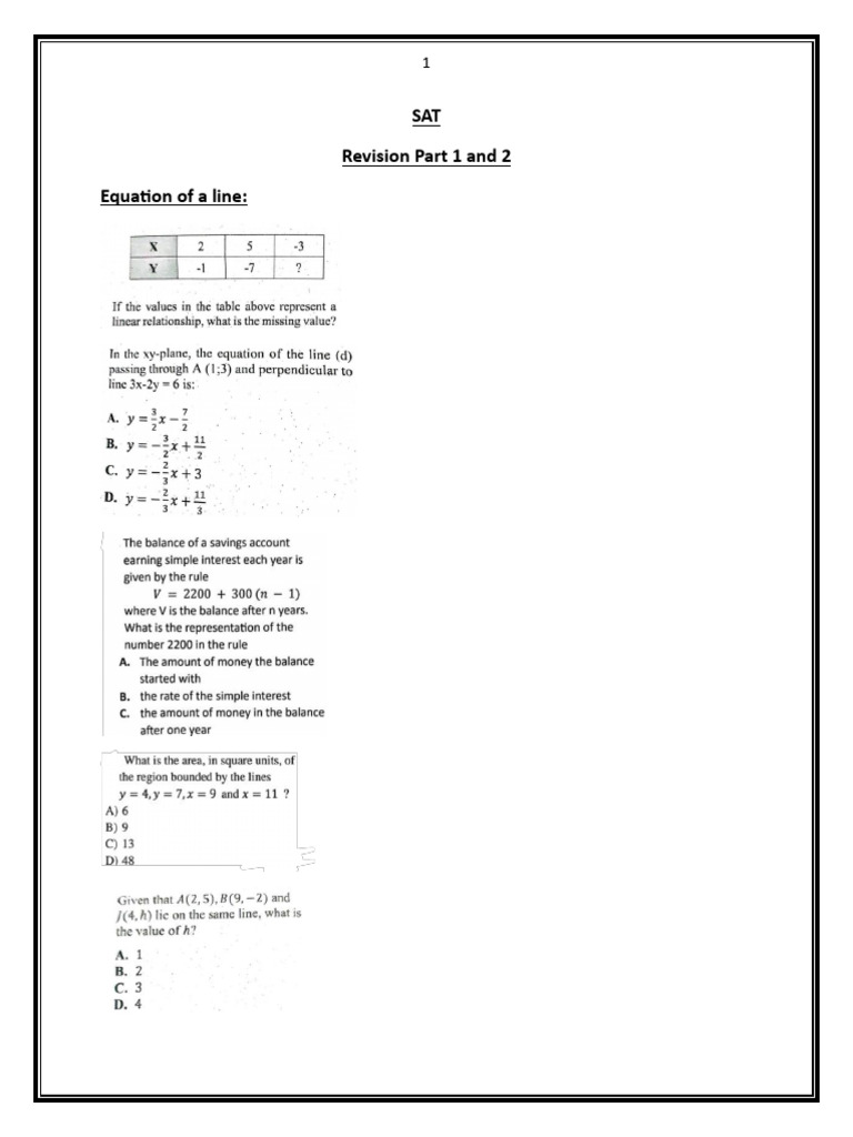 SAT Math Revision Guide: Key Topics | PDF