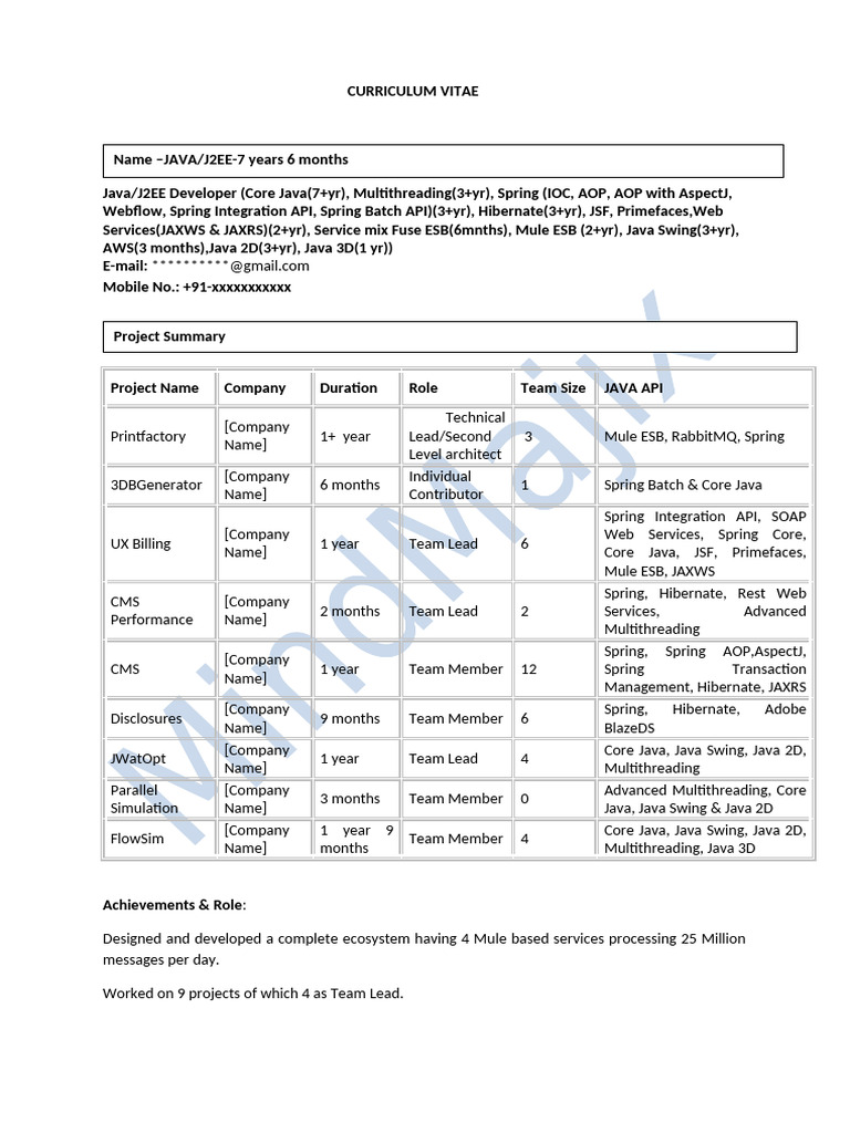 Mule ESB Sample Resume 2 | PDF | Java (Programming Language) | Spring Framework