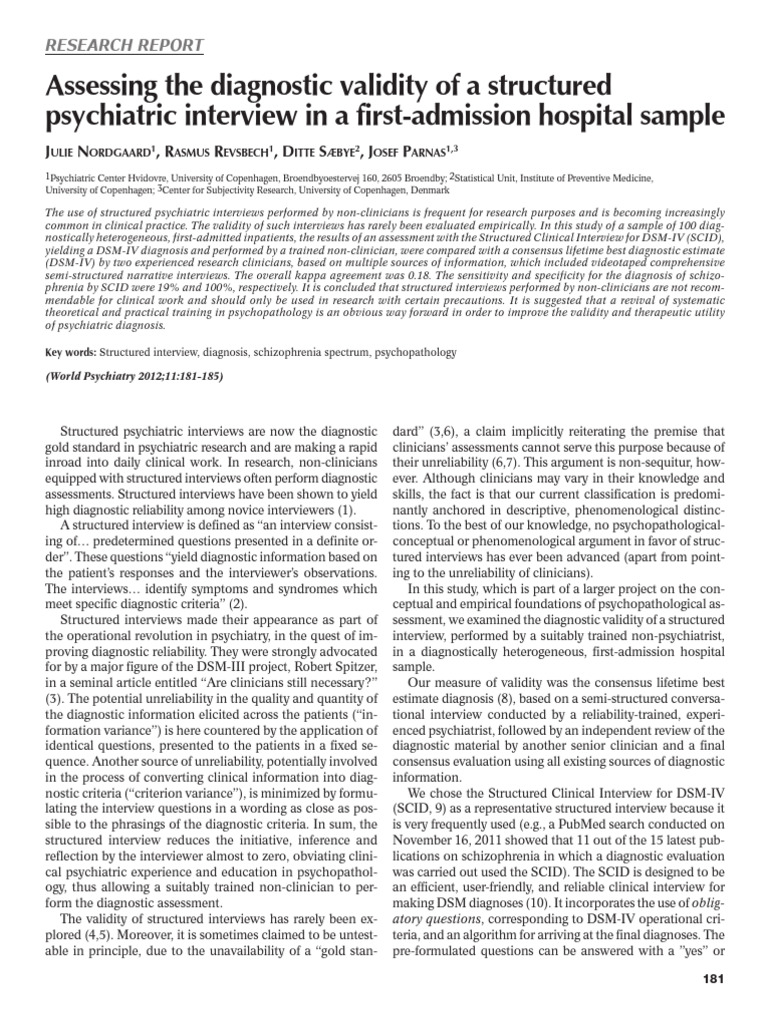 Assessing The Diagnostic Validity of A Structured Psychiatric Interview ...