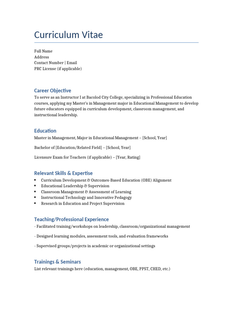 CV Template BCC | PDF