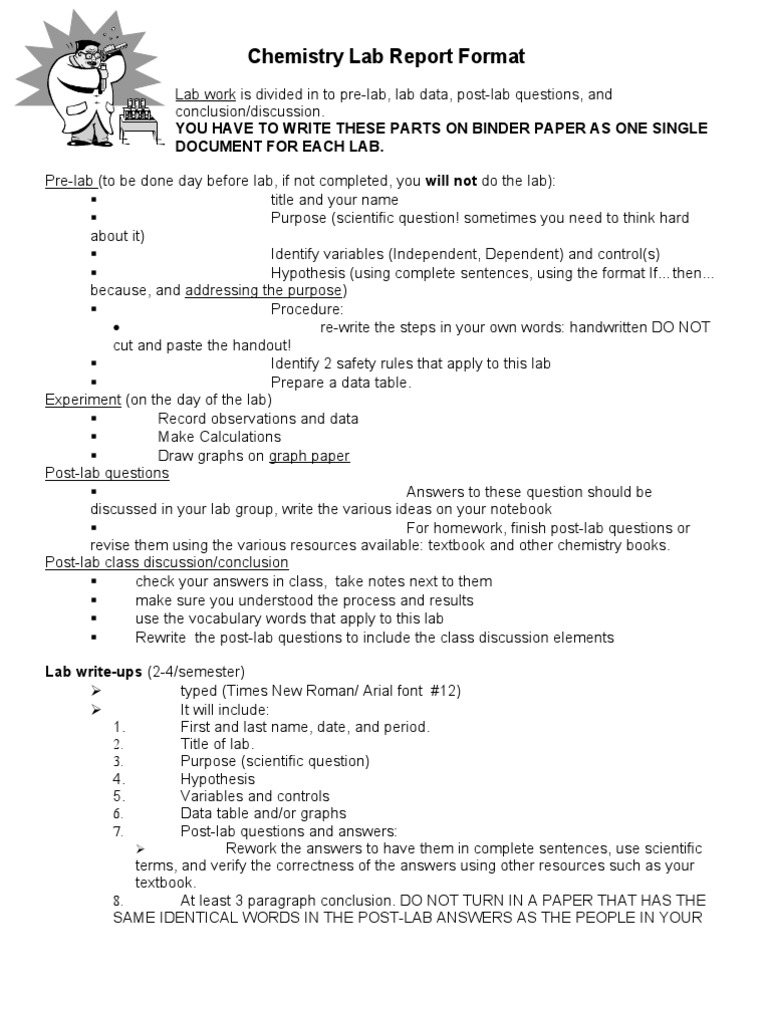 Chemistry Lab Report Format: You Have To Write These Parts On Binder ...