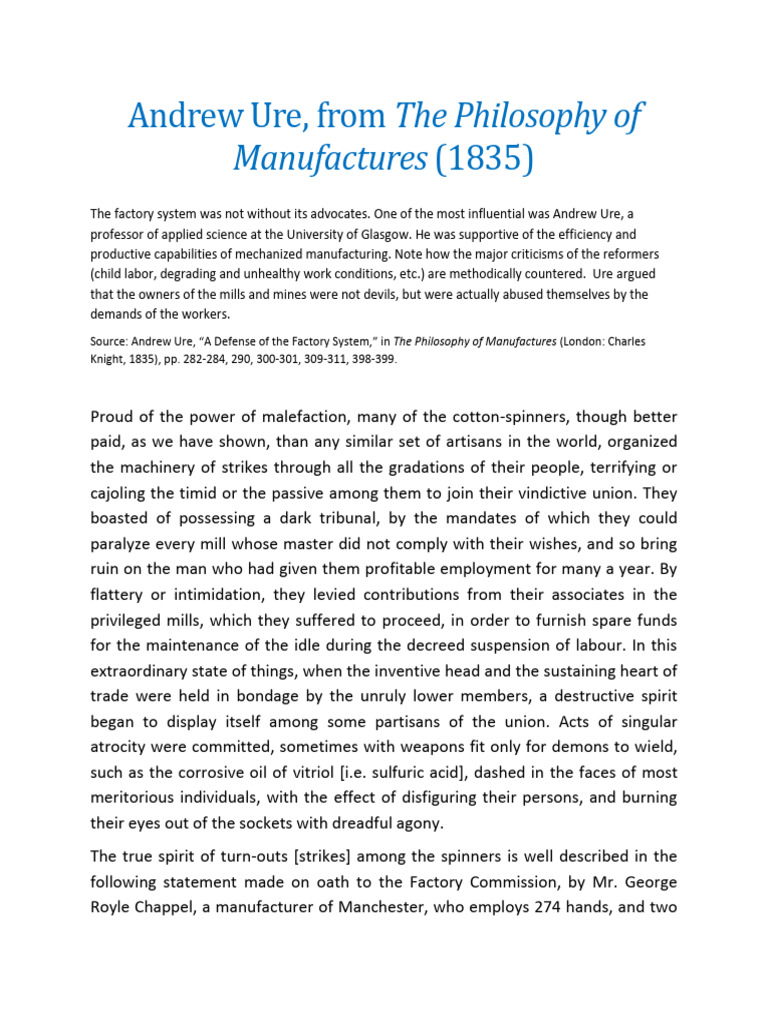 Andrew Ure On Factories | PDF