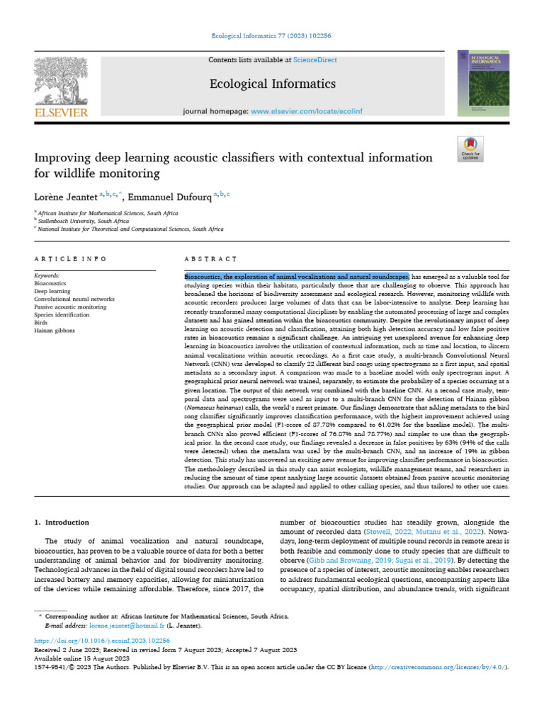 Improving Deep Learning Acoustic Classifiers With Contextual Information For Wildlife Monitoring ...