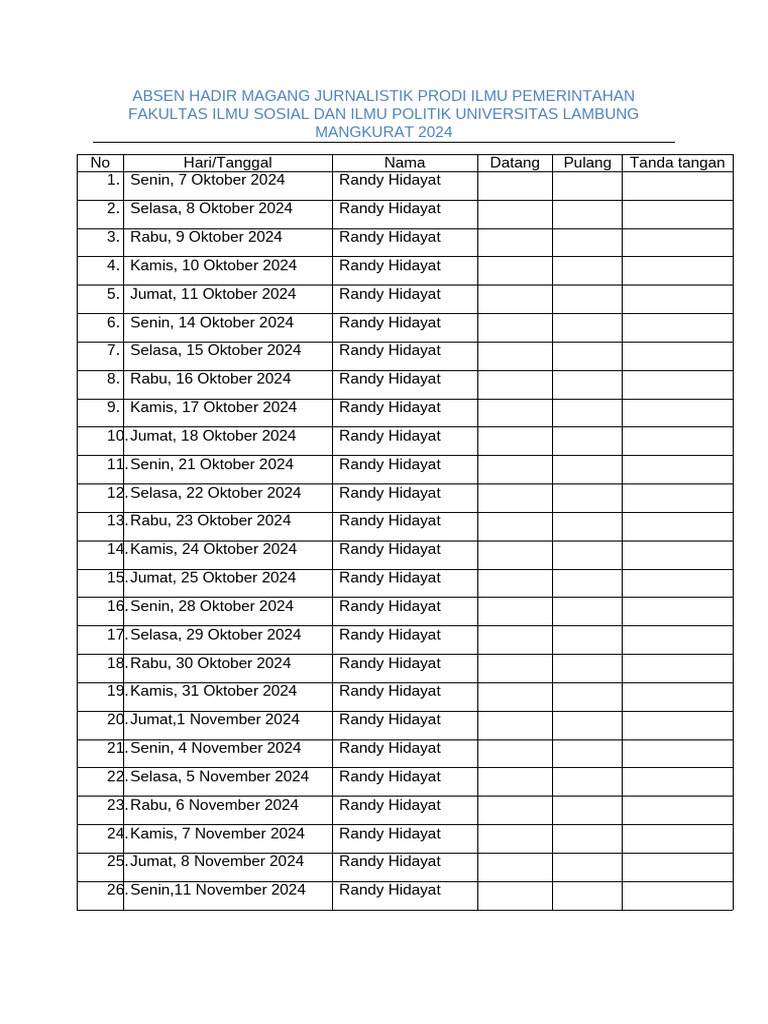 Absen Magang Jurnalistik 2024 | PDF