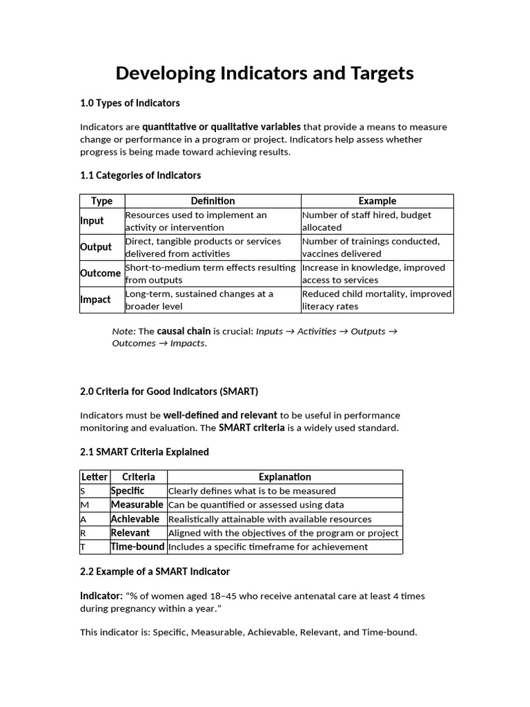 Indicators and Targets for Performance Evaluation | PDF | Monitoring ...
