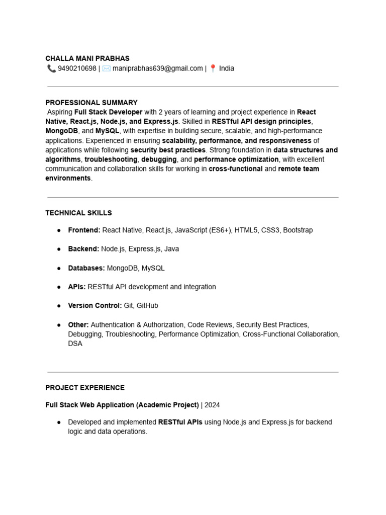 Full Stack Resume | PDF