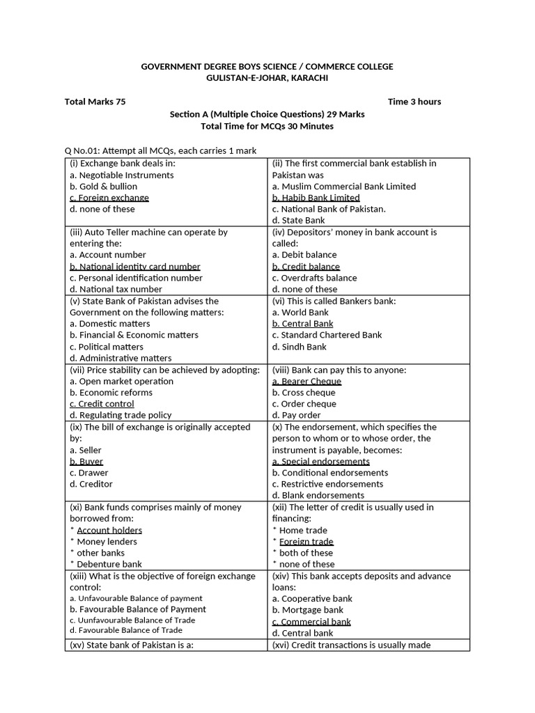 Banking Question Paper 2022 with Answers | PDF | Cheque | Banks