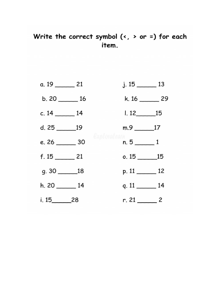 Write The Correct Symbol | PDF