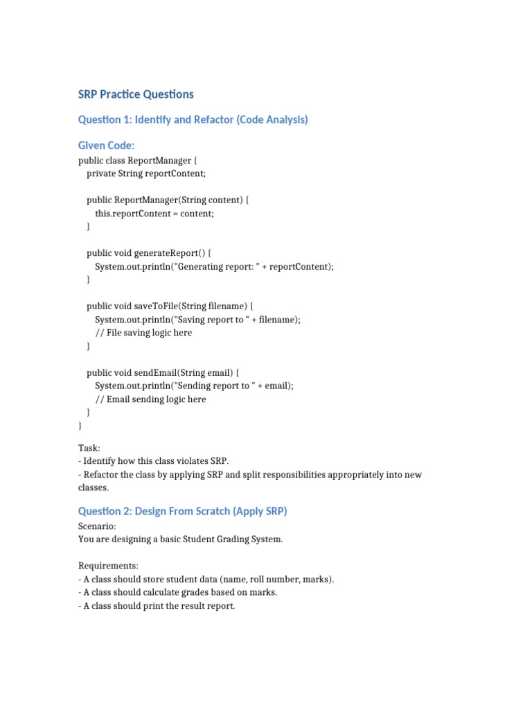 SRP Practice Questions | PDF