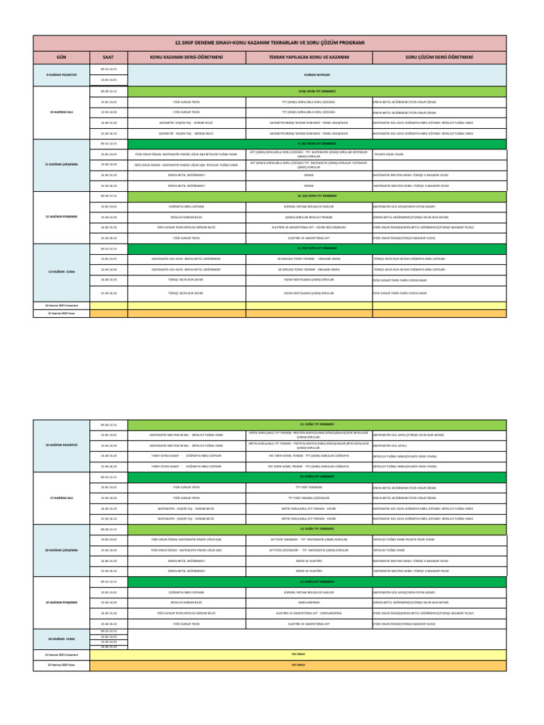12.sinif 10-20 Hazi̇ran Haftasi Programi 2024-2025 | PDF