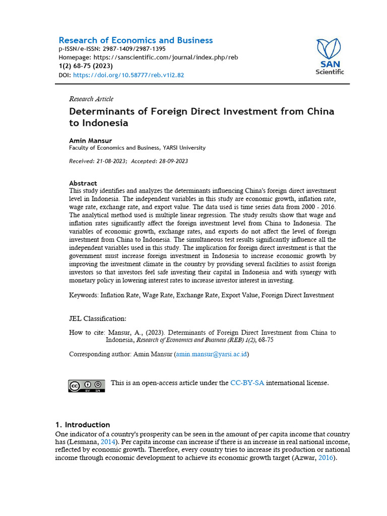 Determinants of Foreign Direct Investment From Chi | PDF | Foreign ...