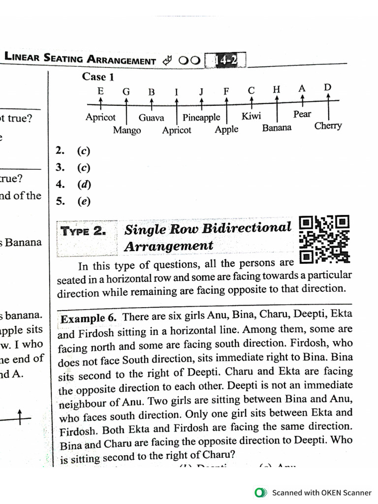 Sitting Arrangement Test Answer Key | PDF