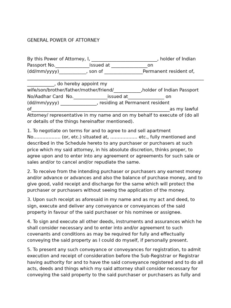 POA Format - Overseas | PDF | Deed | Property Law