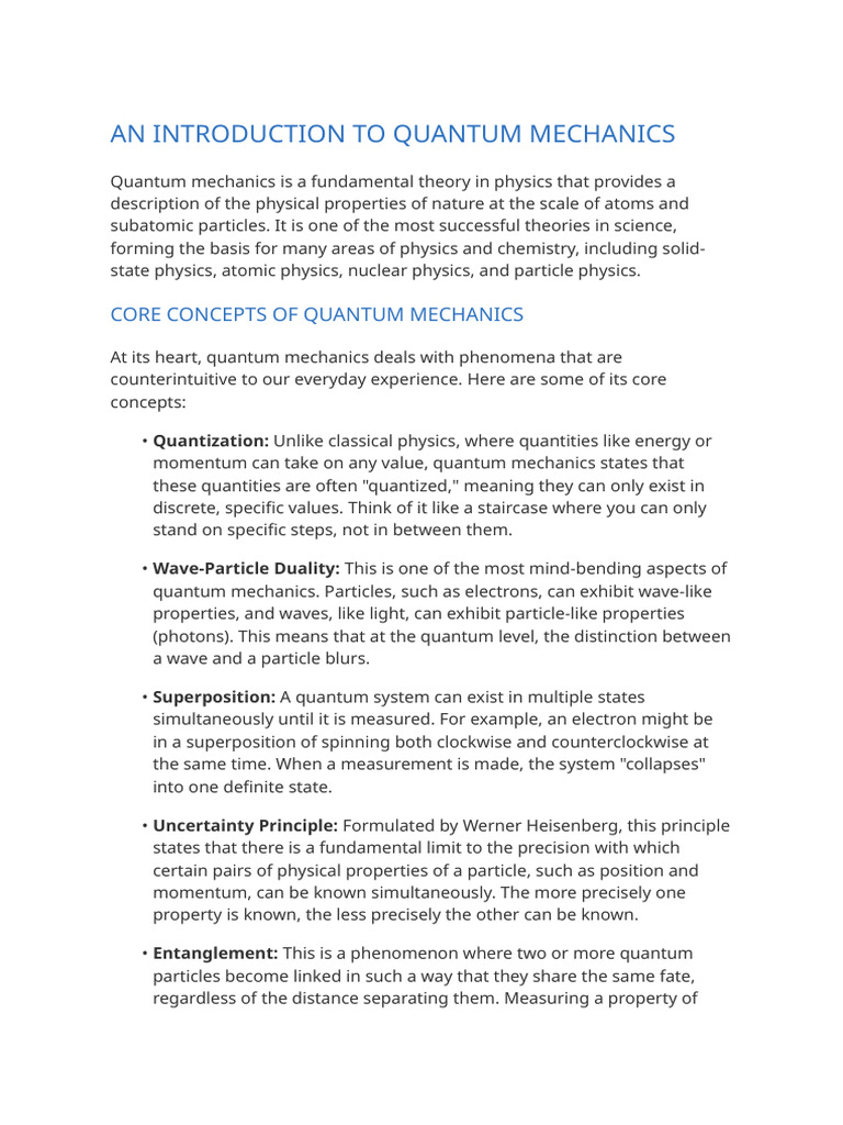 Introduction to Quantum Mechanics Concepts | PDF | Quantum Mechanics ...