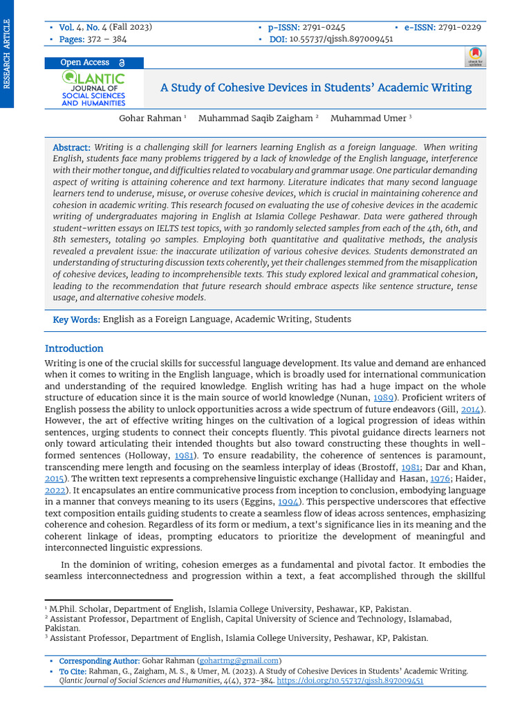 Cohesive Devices in Academic Writing | PDF | Second Language | Vocabulary
