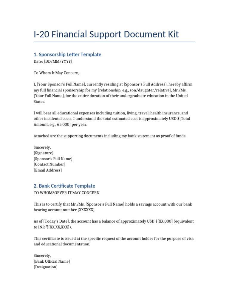 I-20 Financial Support Document Guide | PDF