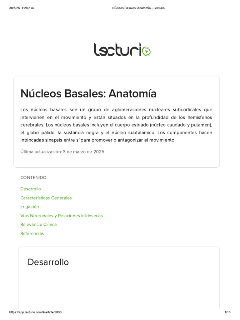 Anatomía de los Núcleos Basales | PDF | Ganglios basales | Neurociencia