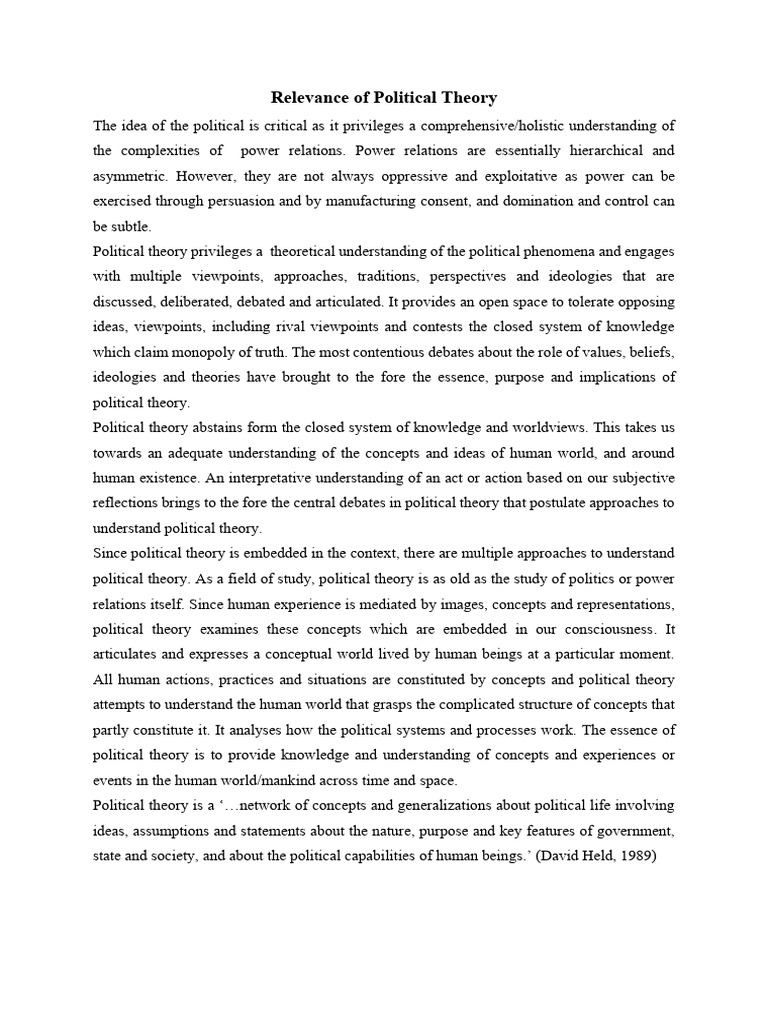 Relevance of Political Theory (Overview) | PDF | Theory | Political ...