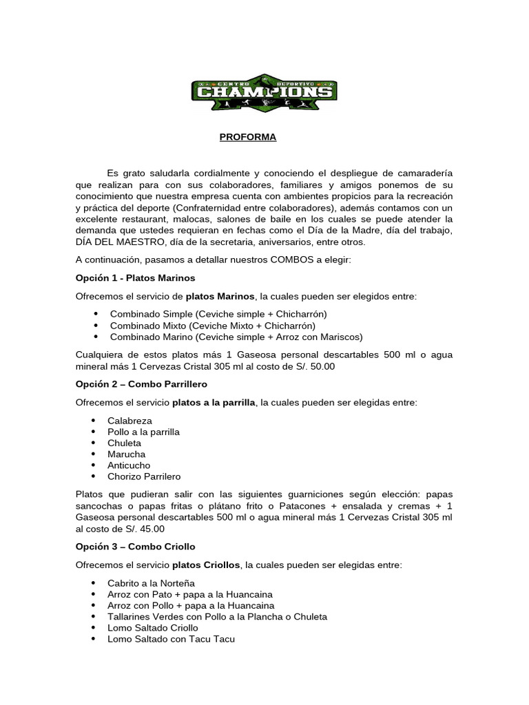 PROFORMA 2025 | PDF | Cocina norteamericana | Cocina