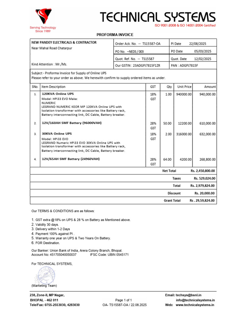 Proforma Invoice for UPS Supply | PDF