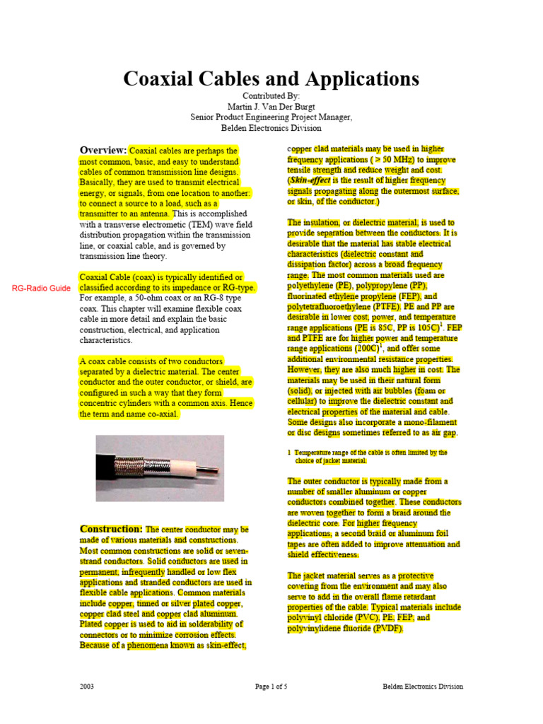 Coaxial Cable Overview and Applications | PDF | Coaxial Cable | Cable ...